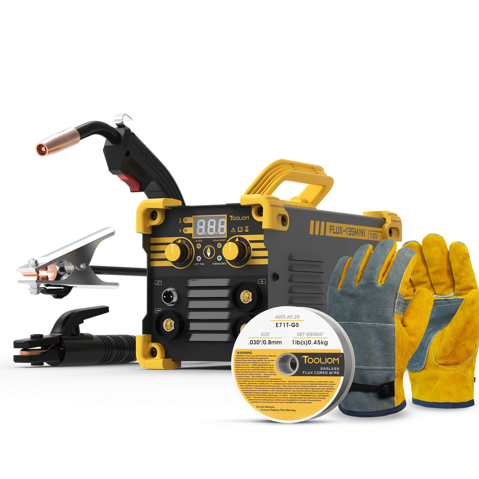 TOOLIOM 135A Mini MIG Welder 110V Flux Core Stick Lift TIG Portable ...