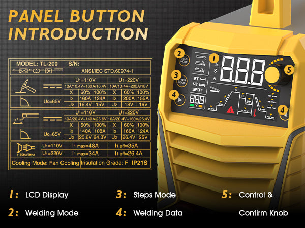 TIG/Stick High Frequency Dual Voltage TL-200TP-PRO 2 in 1 Welding Mach ...